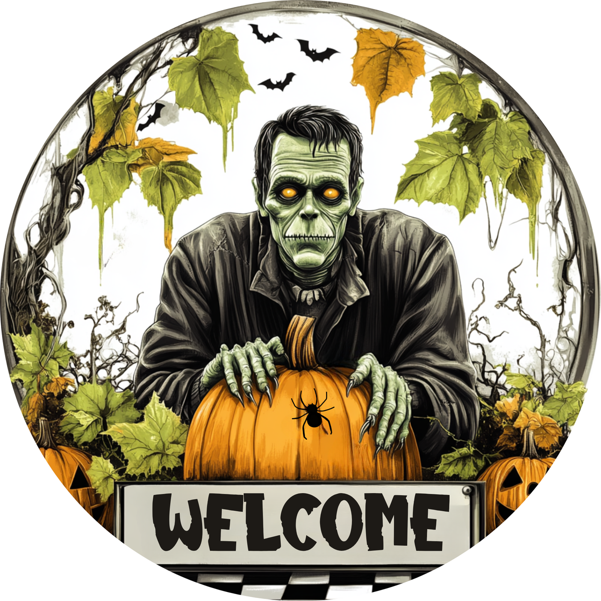 Frankenstein Monster Welcome Metal Sign (Choose Size) – Festive ...